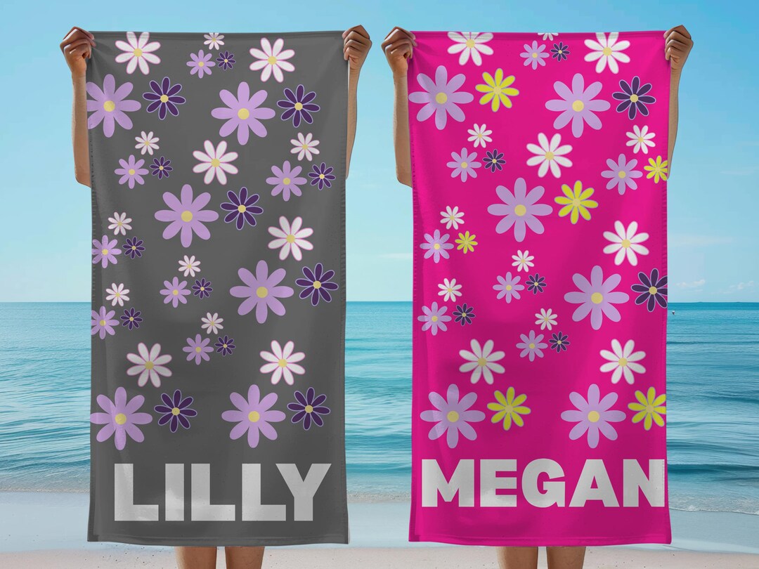 Cute Lush Custom Beach Towel, Pool Party Towels, Retro Flower Style ...