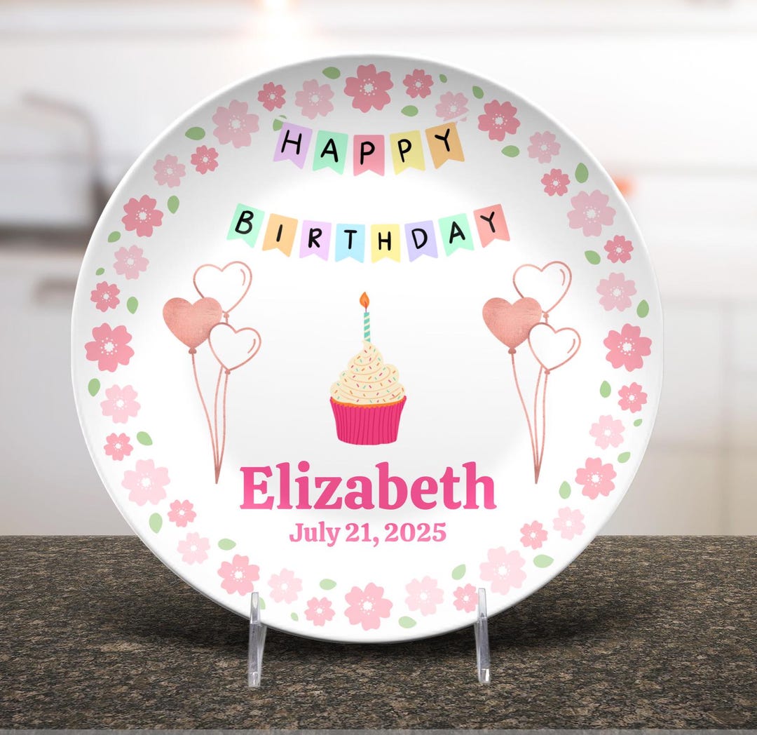 Personalized 1st Birthday Plate: Hearts & Cupcake Smash Cake Plate - Etsy