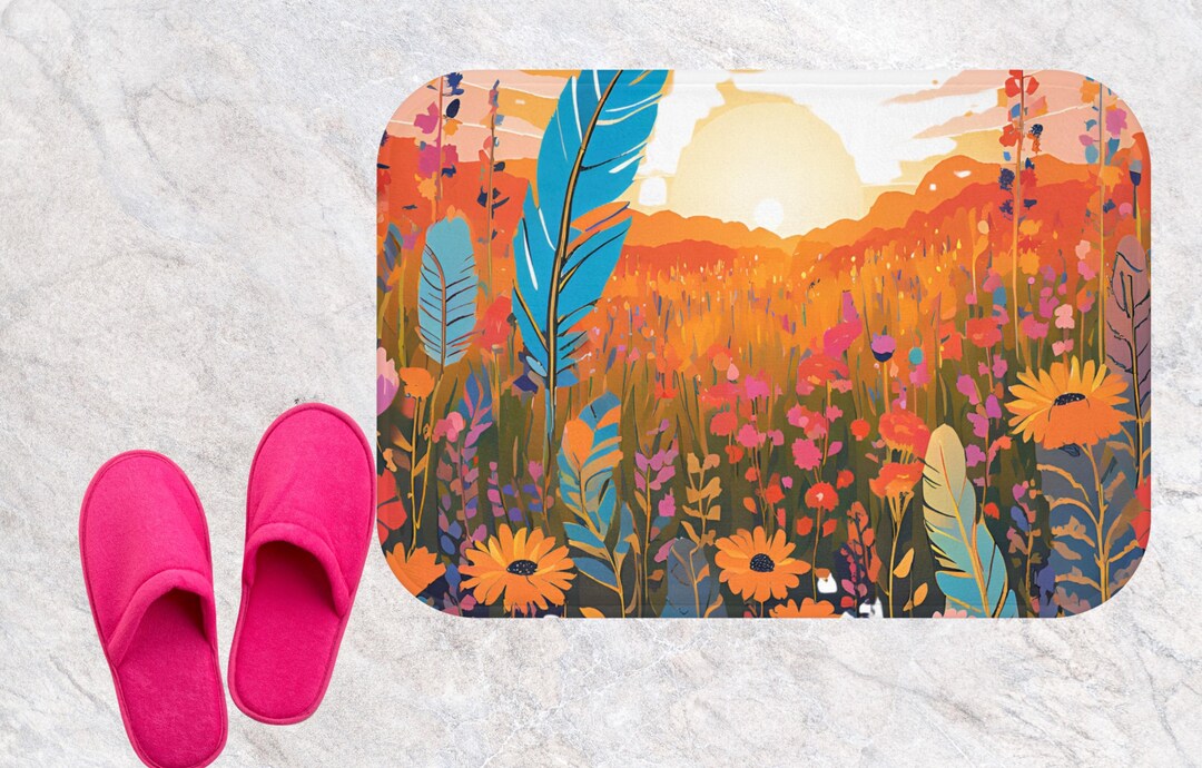 Boho Shower Mat – Anti-slip Soft Bath Rug, Vintage Bohemian Bath Mat ...