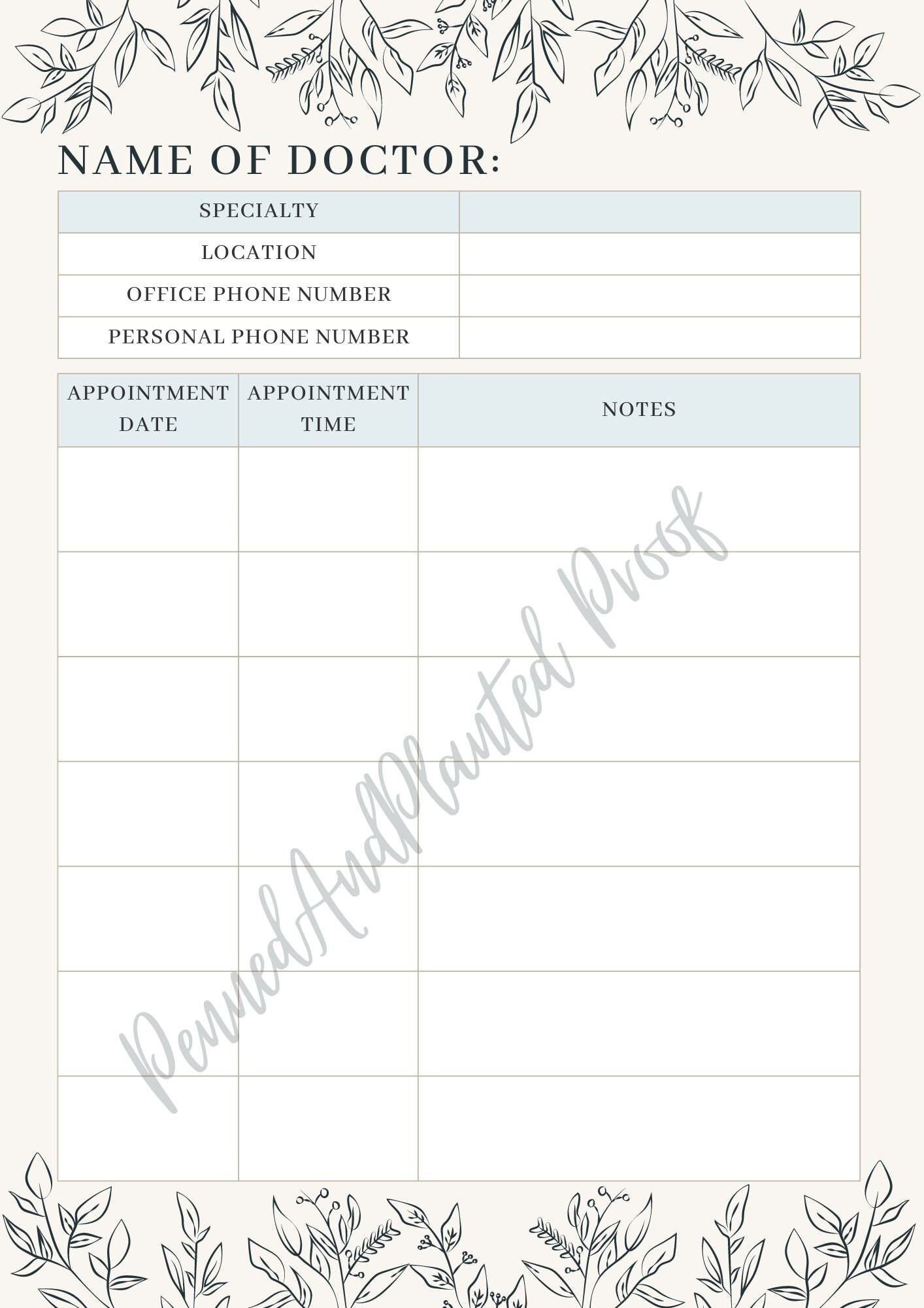 Doctors Appointment Tracker Notes Sheet, Specialist Appointment Tracker ...