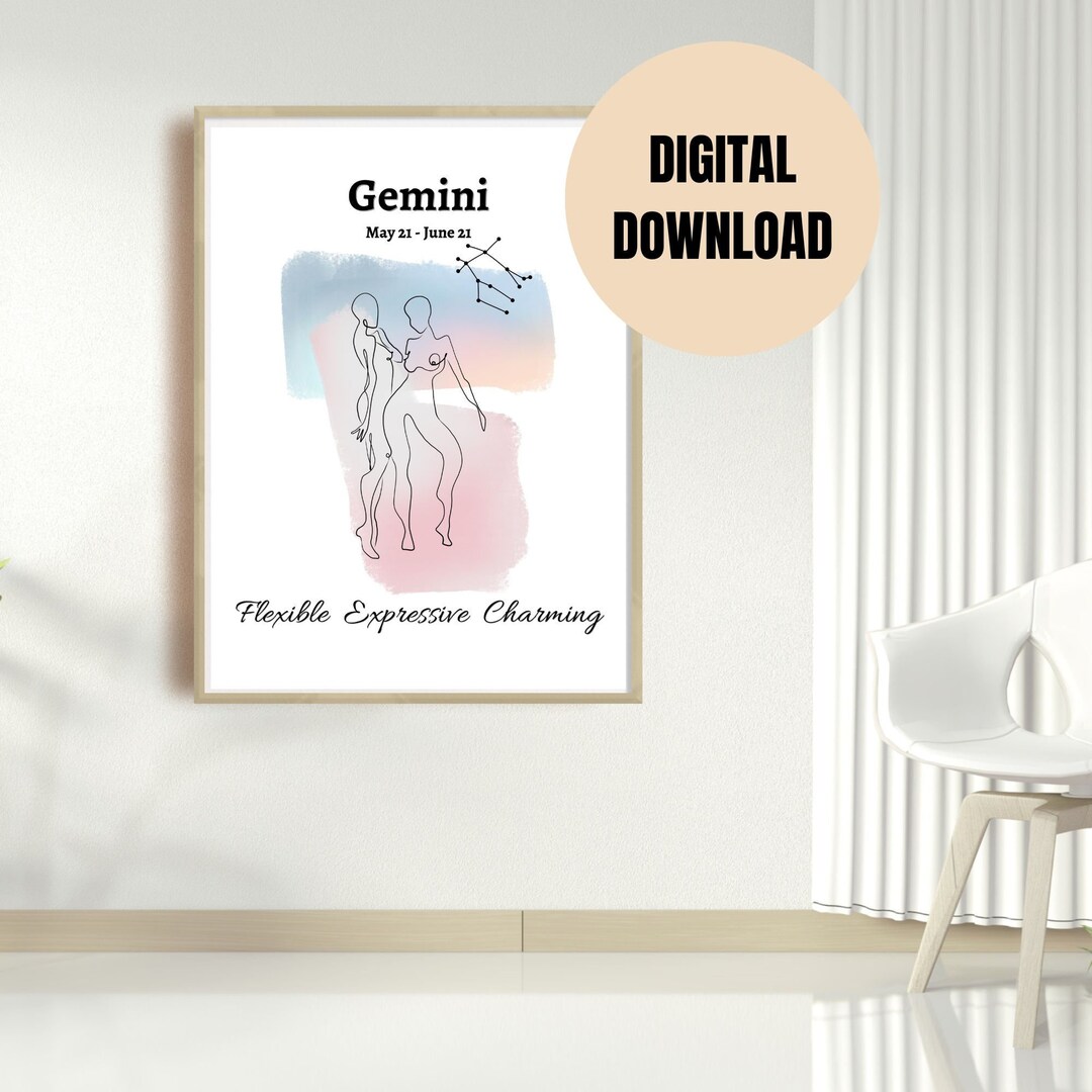 Gemini Digital Art, Instant Download, Zodiac Gift, Printable Wall Art ...