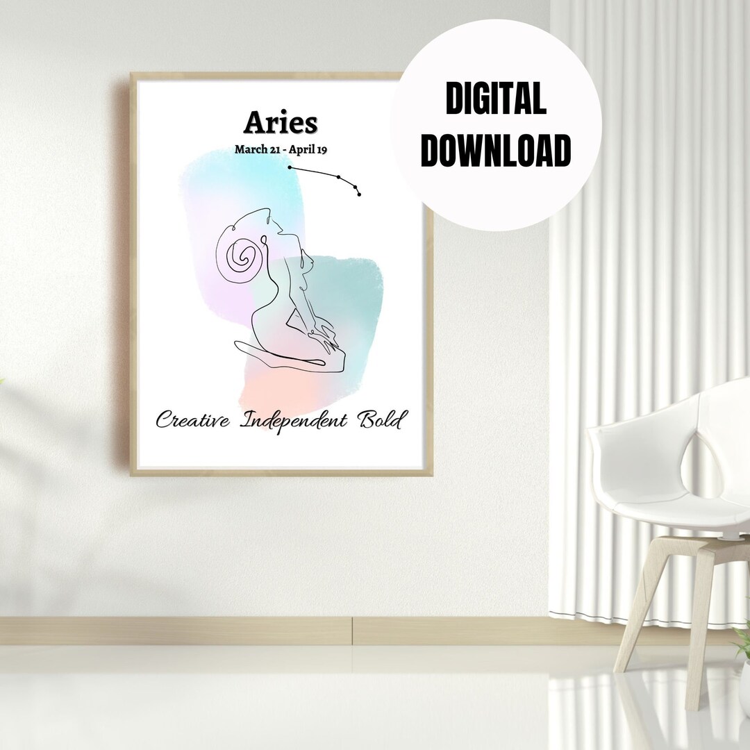 Aries Digital Art, Instant Download, Zodiac Gift, Printable Wall Art ...