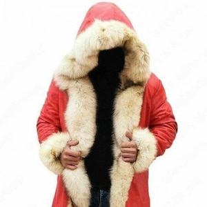 Santa Coat Santa Claus Leather Handmade Trench Coat Christmas ...
