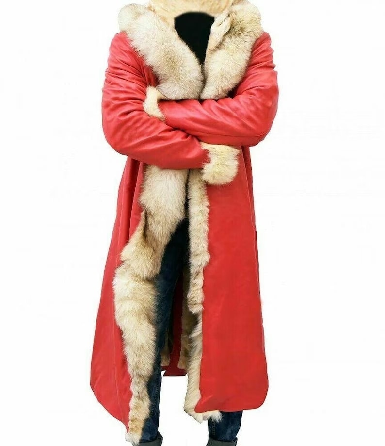 Santa Coat Santa Claus Leather Handmade Trench Coat Christmas ...