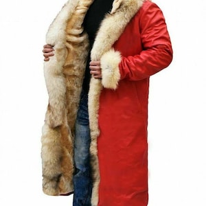 Santa Coat Santa Claus Leather Handmade Trench Coat Christmas ...