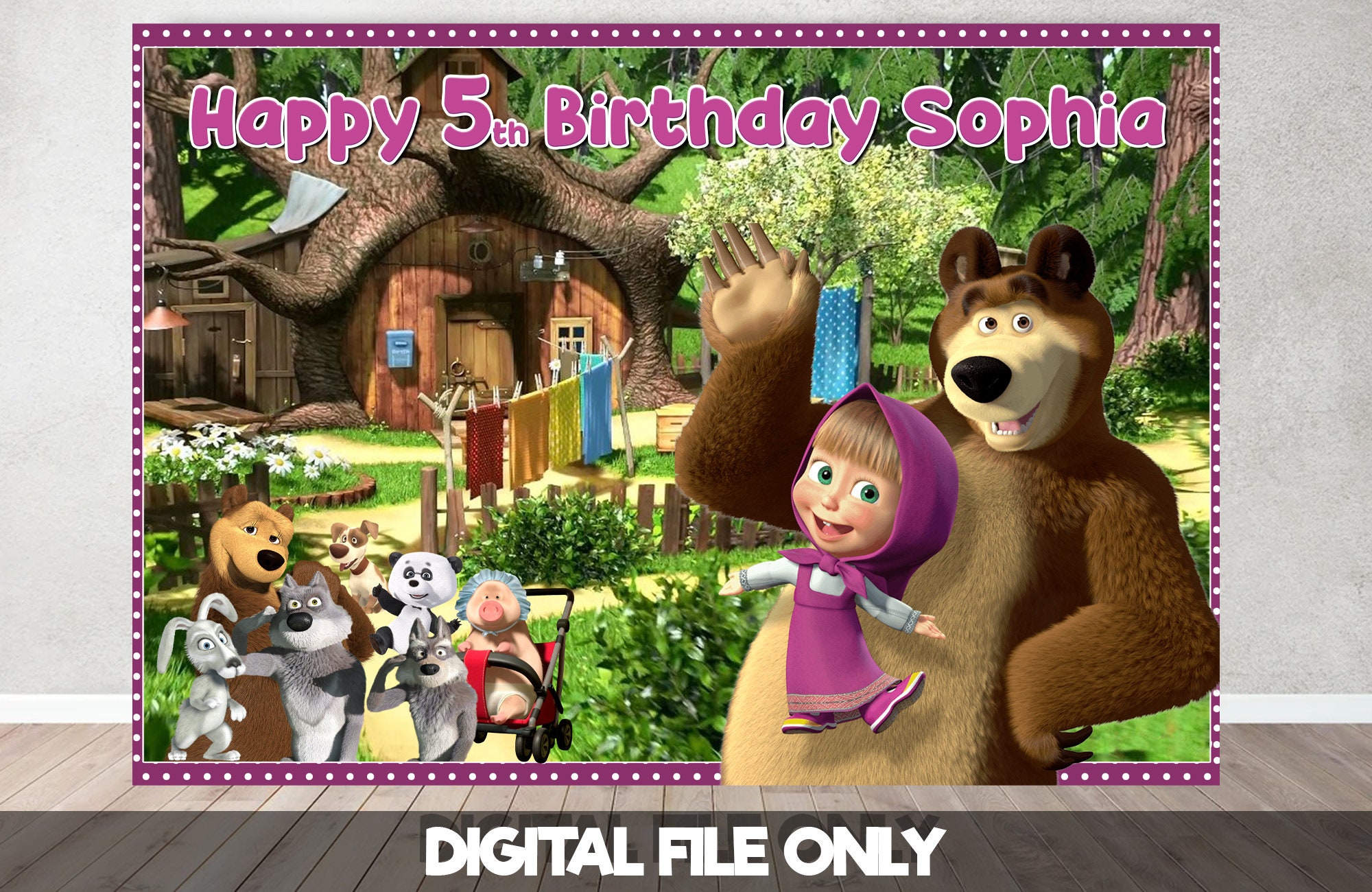 Masha y el telón de fondo de cumpleaños del oso banner de - Etsy México