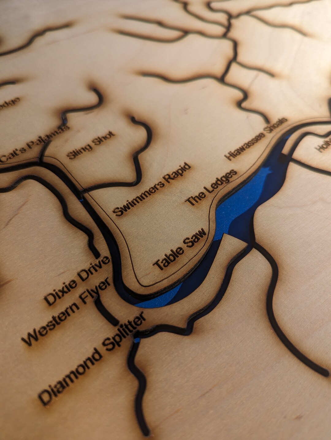 Middle Ocoee Tennessee, Whitewater River Rapids, Wood Map, Hand Framed ...