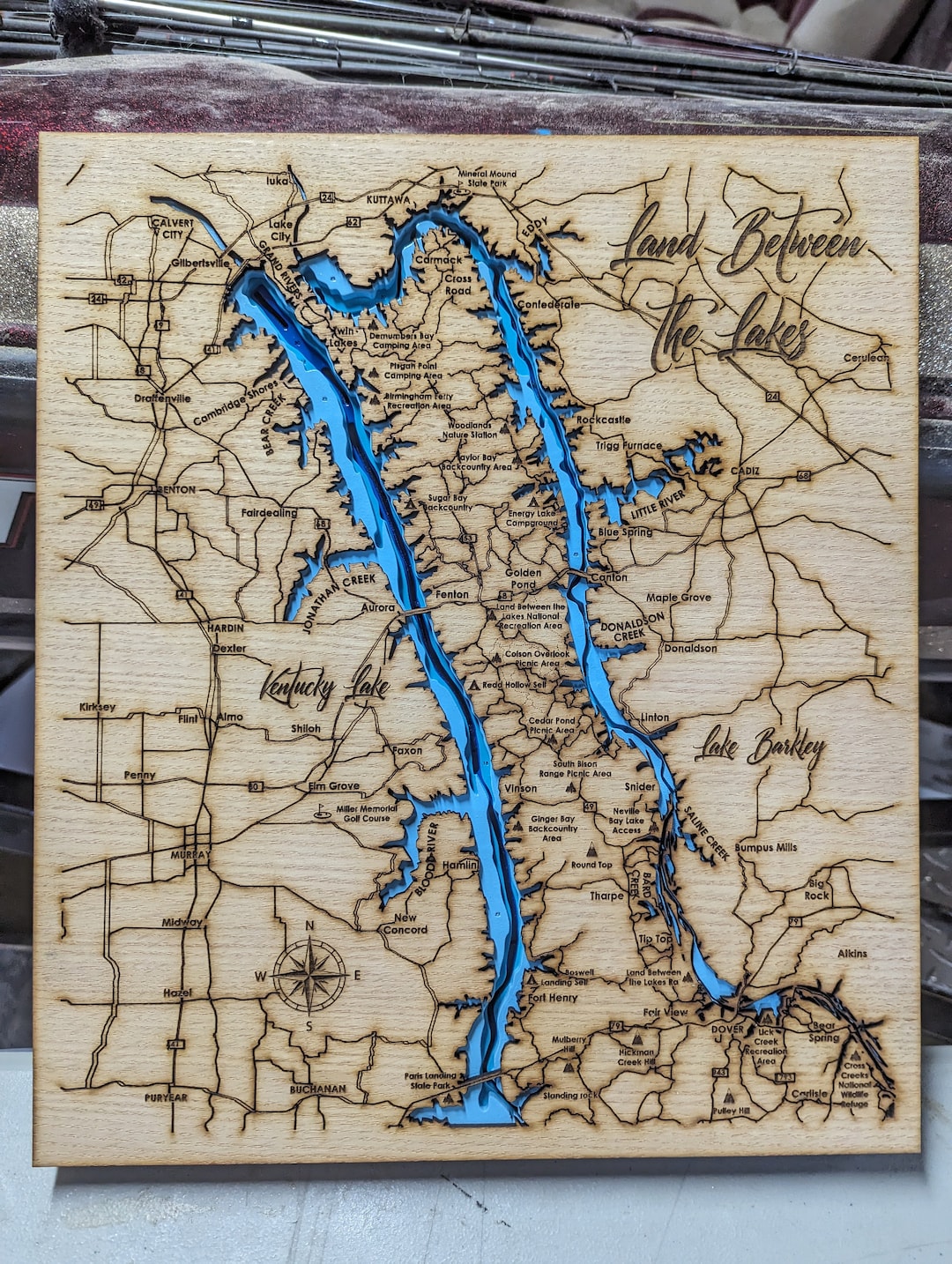 Land Between the Lakes, Kentucky Wooden Map Art. Layered, Hand Made and ...