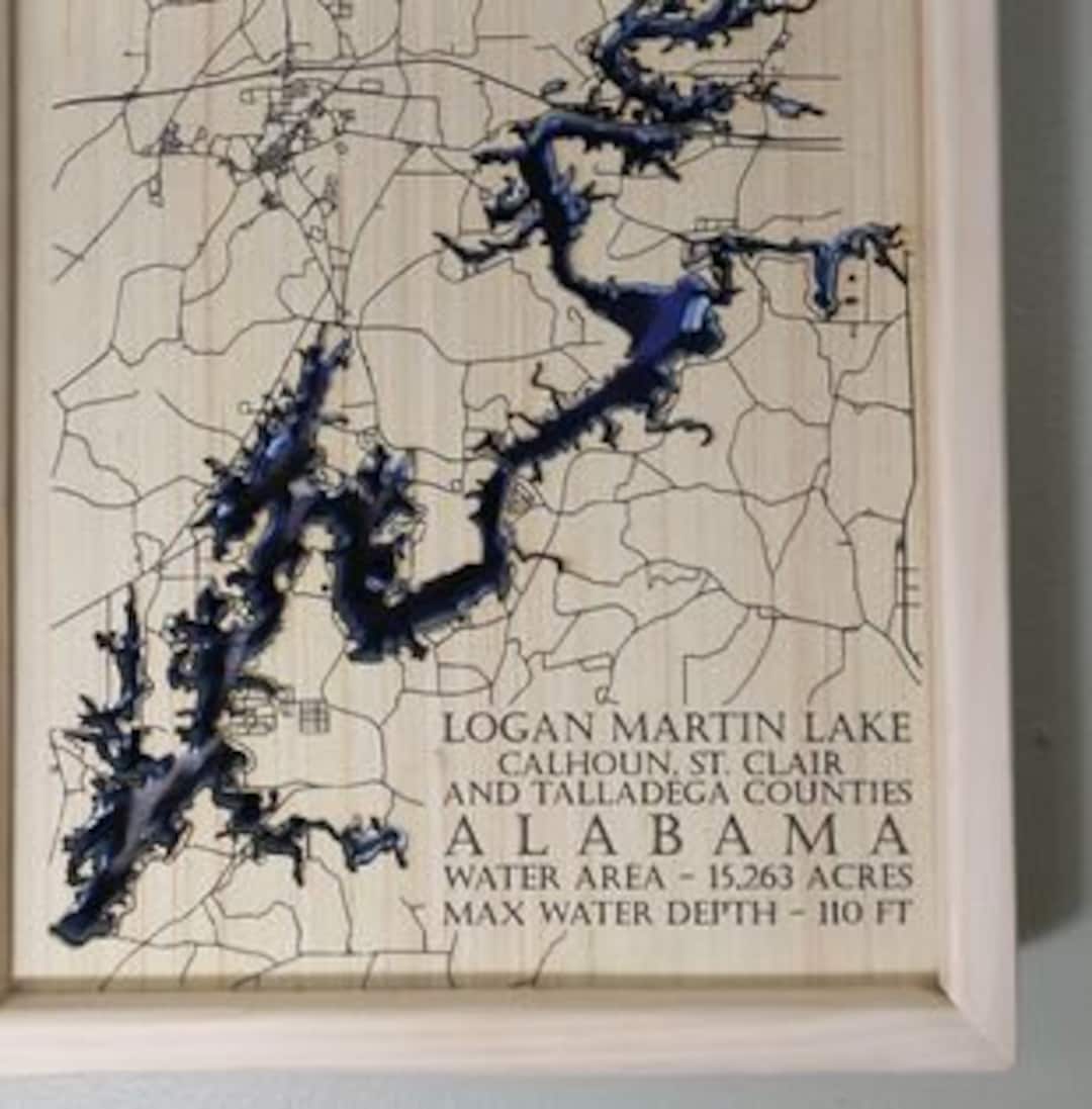 Logan Martin Lake Alabama Lake Map Wooden Layered Hand Made. Multi ...