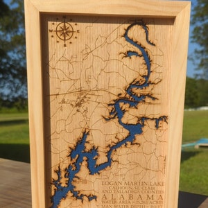 Logan Martin Lake Alabama Lake Map Wooden Layered Hand Made. 6 Layers ...