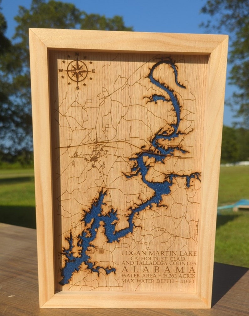 Logan Martin Lake Alabama Lake Map Wooden Layered Hand Made. - Etsy