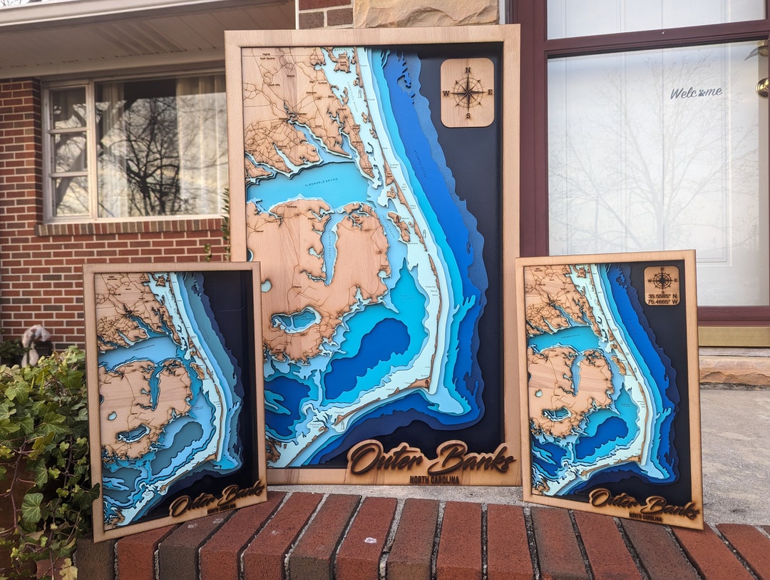 Outer Banks OBX Beach Map Art. Layered, Hand Made and Painted. - Etsy