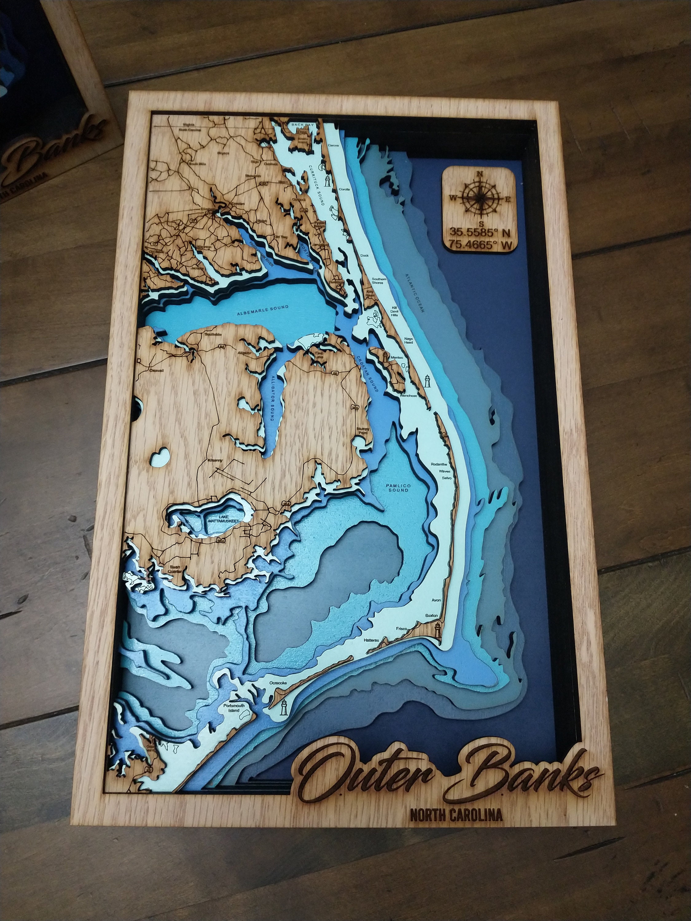 Outer Banks OBX Beach Map Art. Layered, Hand Made and Painted. - Etsy