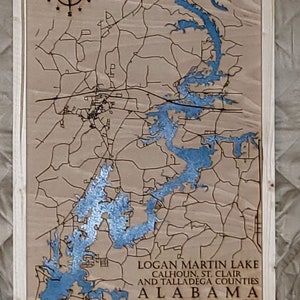 Logan Martin Lake Alabama Lake Map Wooden Layered Hand Made - Etsy