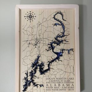 Logan Martin Lake Alabama Lake Map Wooden Layered Hand Made. 6 Layers ...