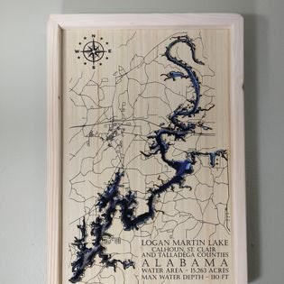 Logan Martin Lake Alabama Lake Map Wooden Layered Hand Made. - Etsy