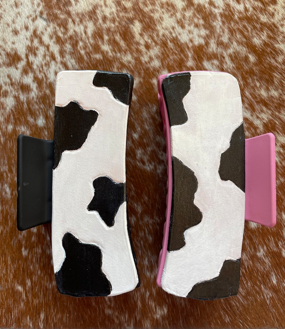 Cow Print Leather Claw Clip - Etsy