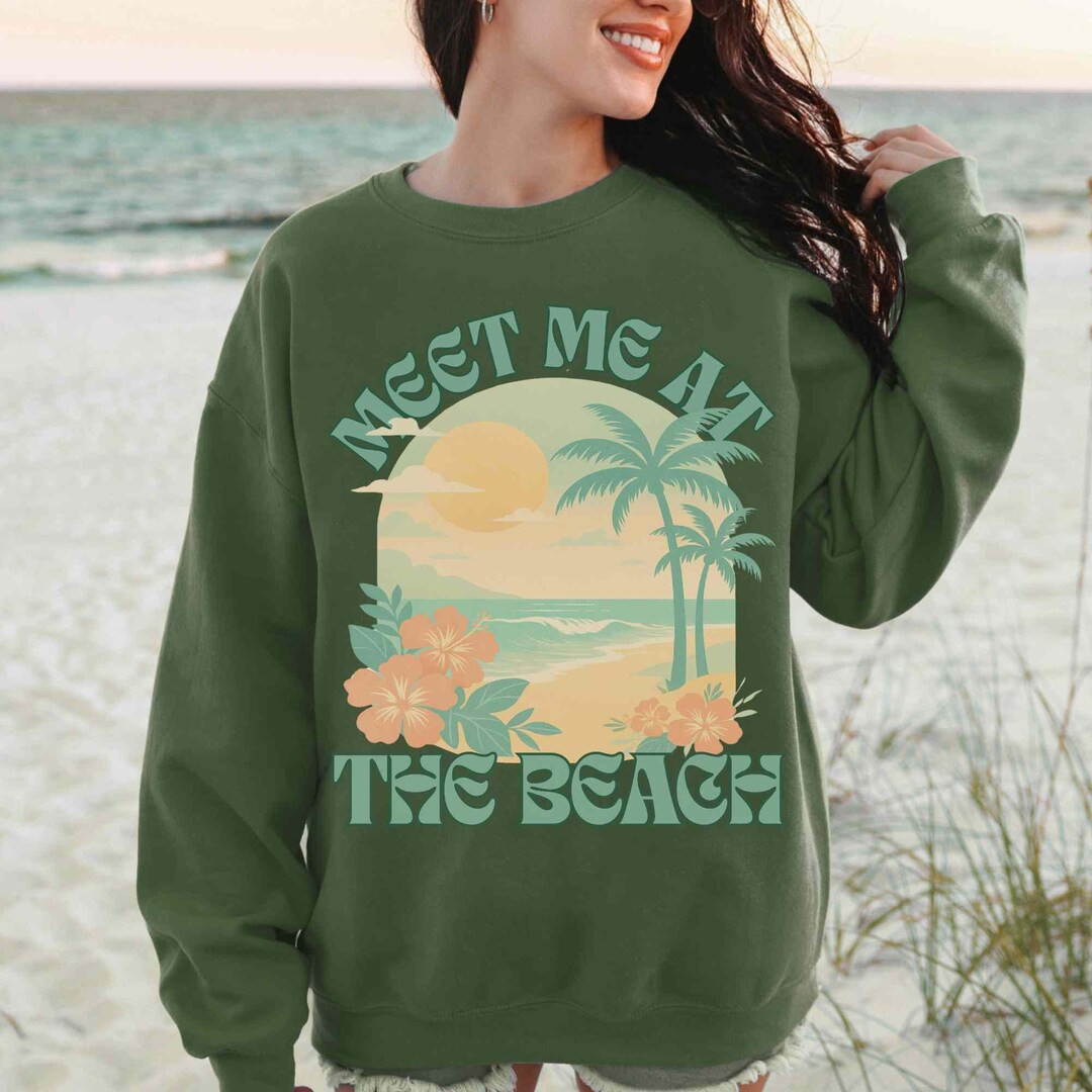 Meet Me at the Beach Oceancore Sweatshirt Hibiscus Crewneck Preppy ...