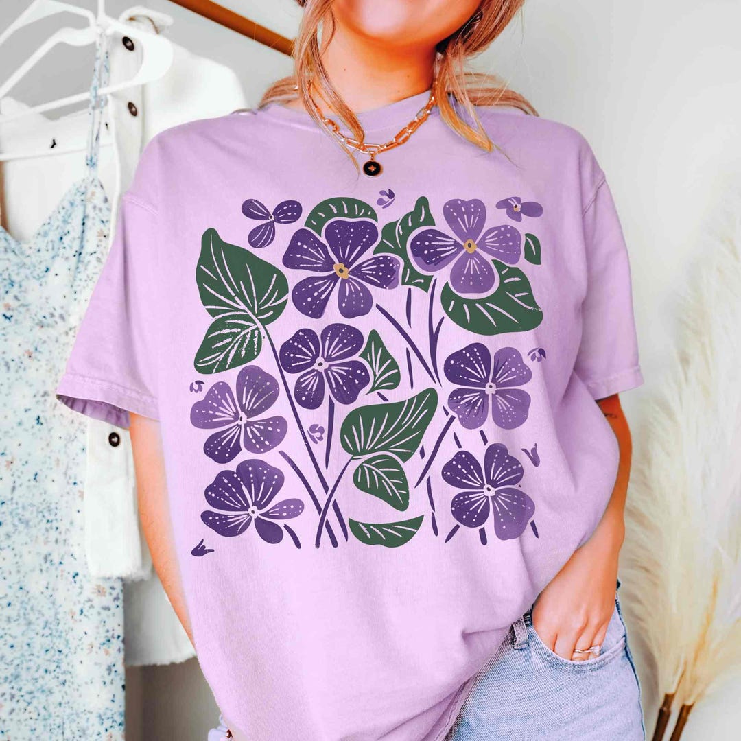 African Violets Comfortcolors Shirt Linocut Shirt Wild Flower Shirt ...