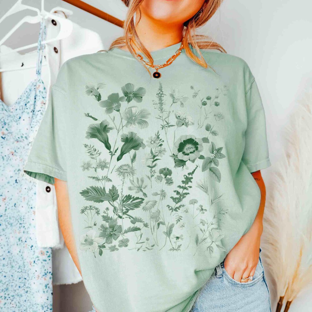 Sage Green Pressed Flower Art Shirt Granola Girl Clothing Comfortcolors ...