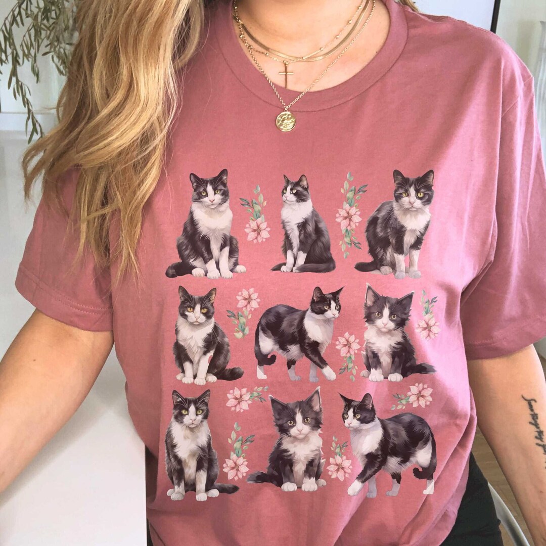 Tuxedo Cat Floral Tuxedo Cat Shirt Cottage Core Shirt Cottagecore ...