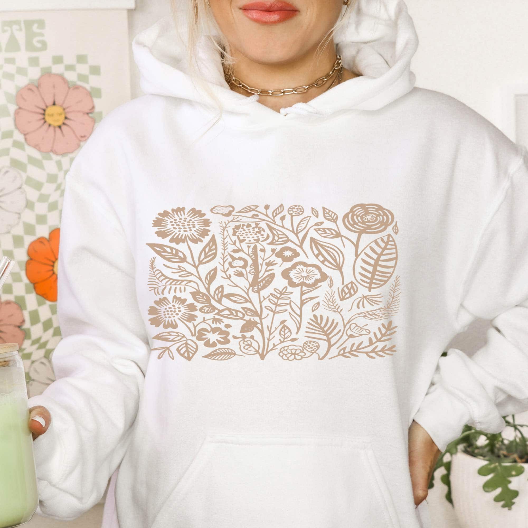 Wildflowers Hoodie Brown Hoodie Floral Hoodie Oversized Hoodie Pressed ...