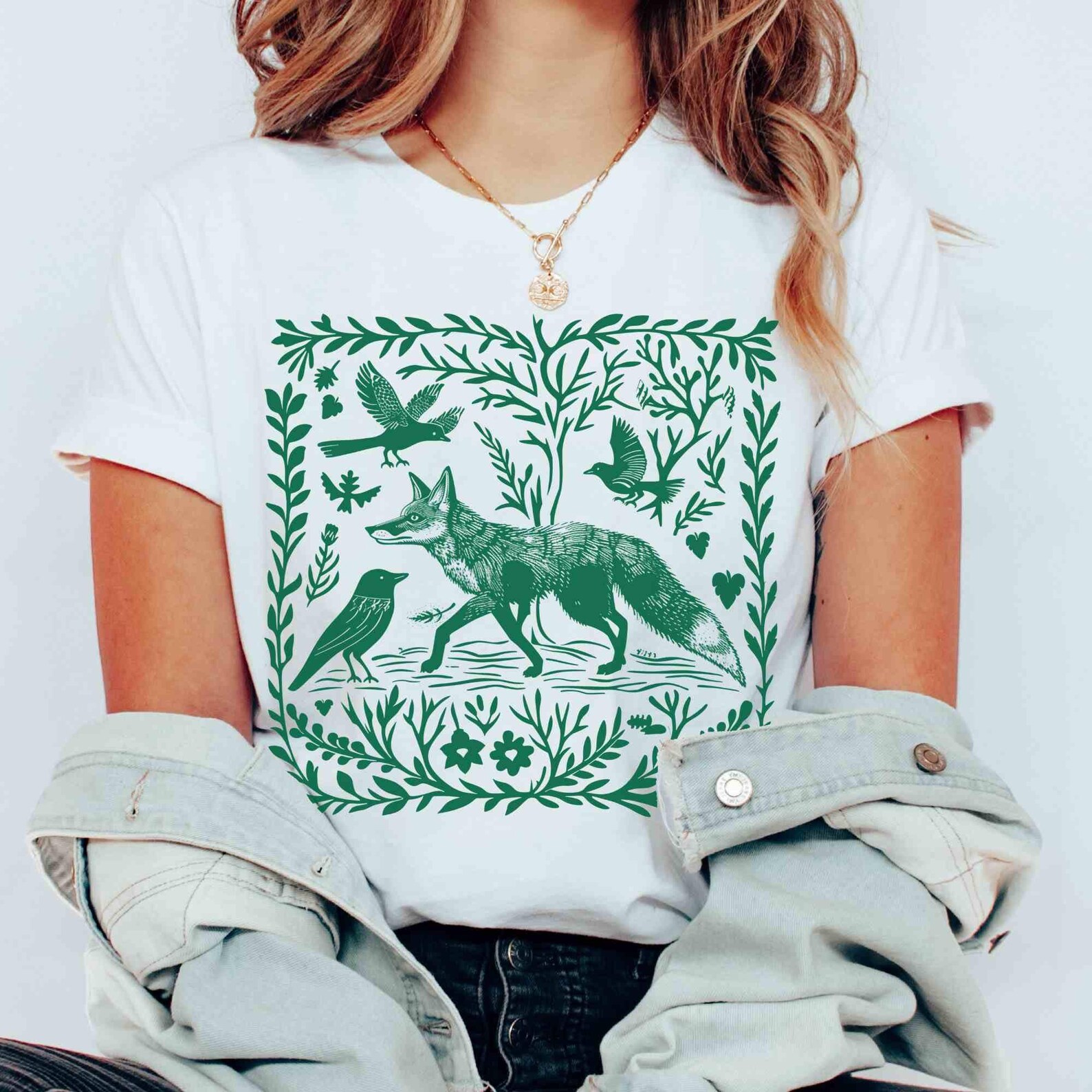 Fox Shirt Block Print Shirt Linocut Shirt Lino Print Shirt Vintage ...