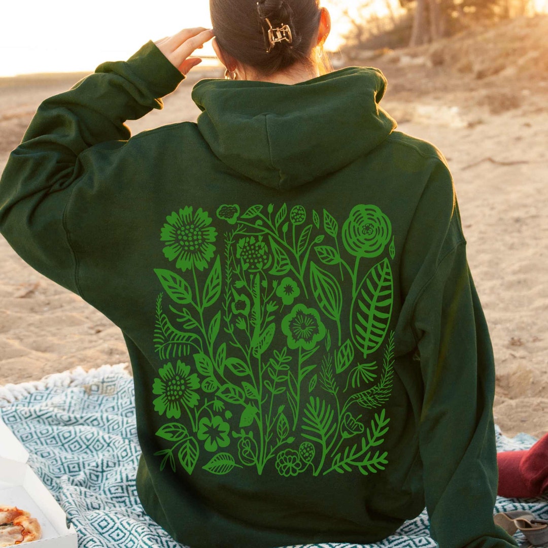 Forest Green Hoodie Dark Green Hoodie Wildflowers Hoodie Pressed ...