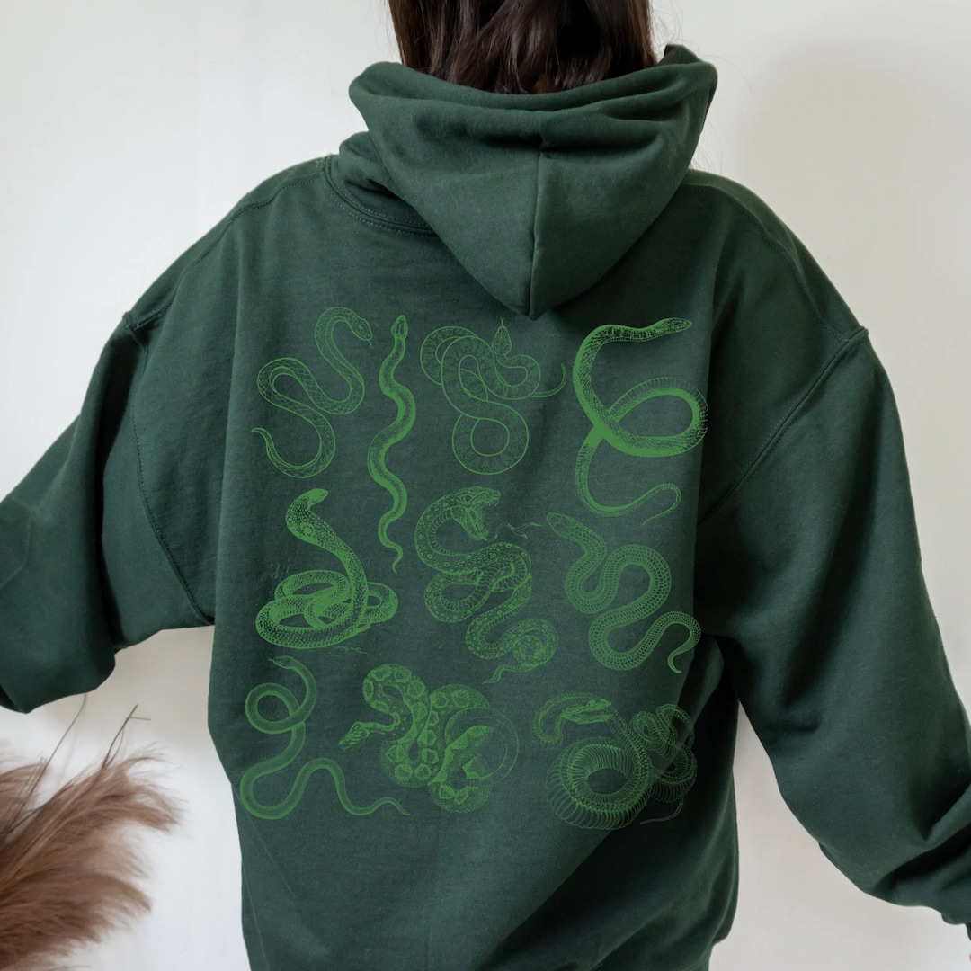 Snake Print Hoodie - Dark Green Cotton Blend Sweatshirt - Etsy
