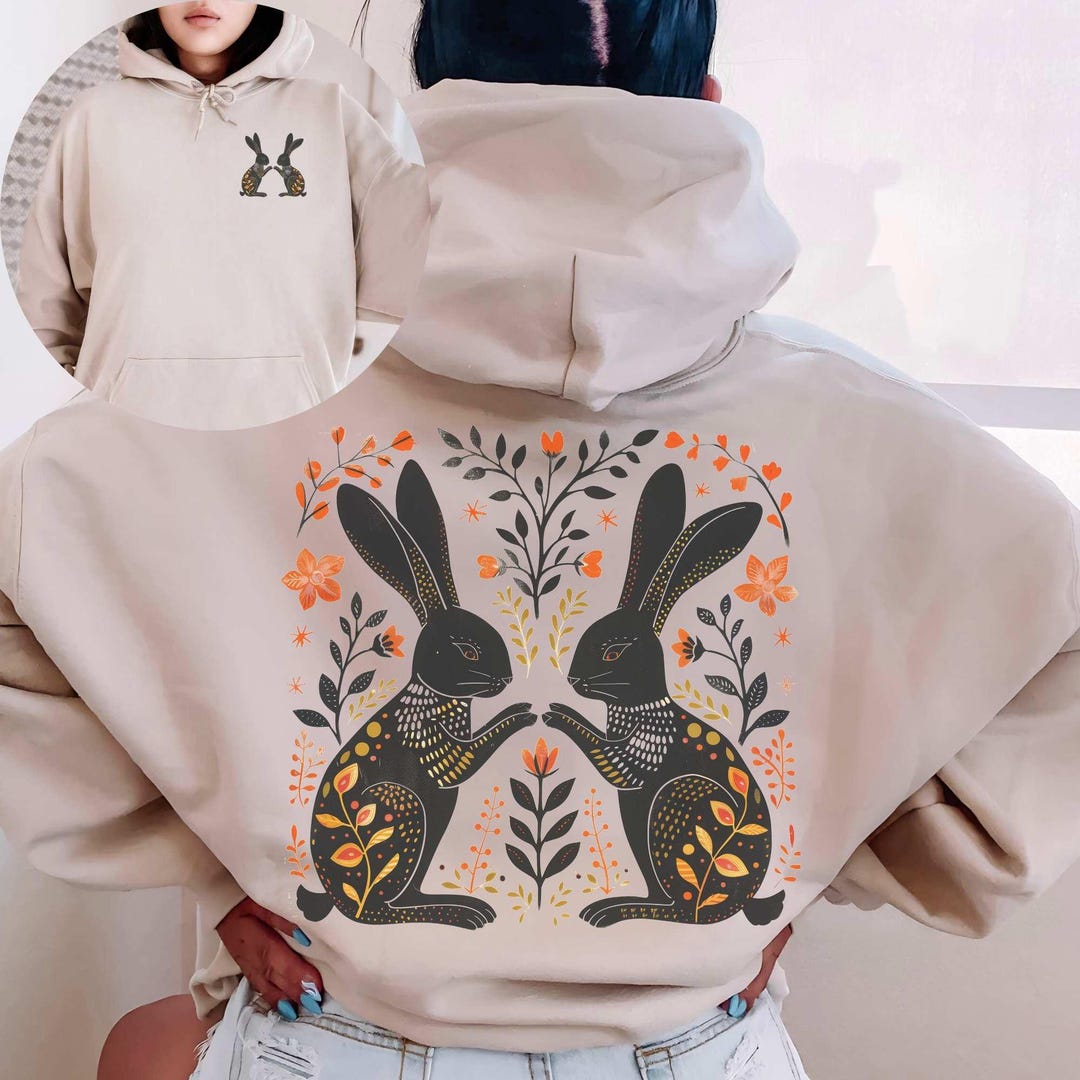 Folk Art Bunny Hoodie Rabbit Hoodie Countrycore Hygge Sweatshirt ...