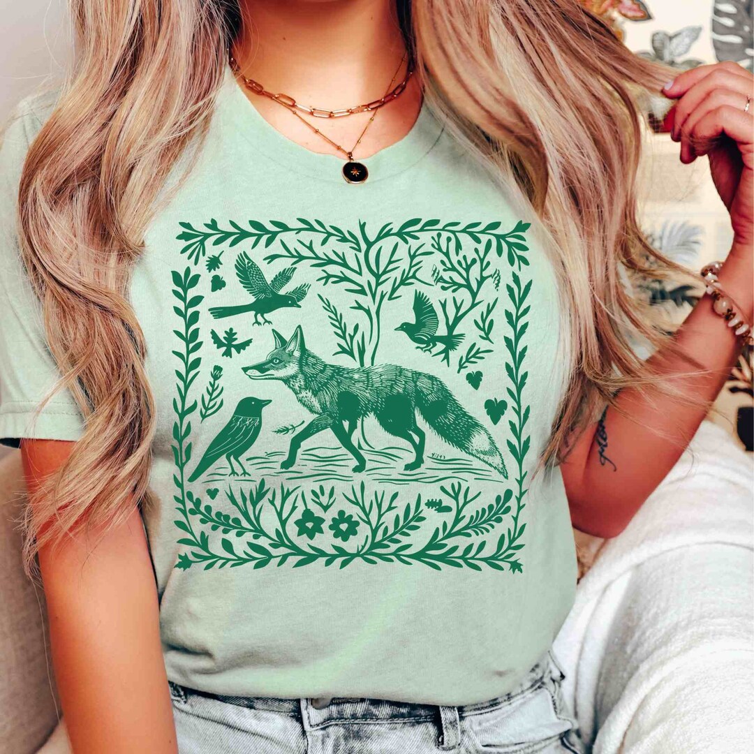 Fox Shirt Block Print Shirt Linocut Shirt Lino Print Shirt Vintage ...