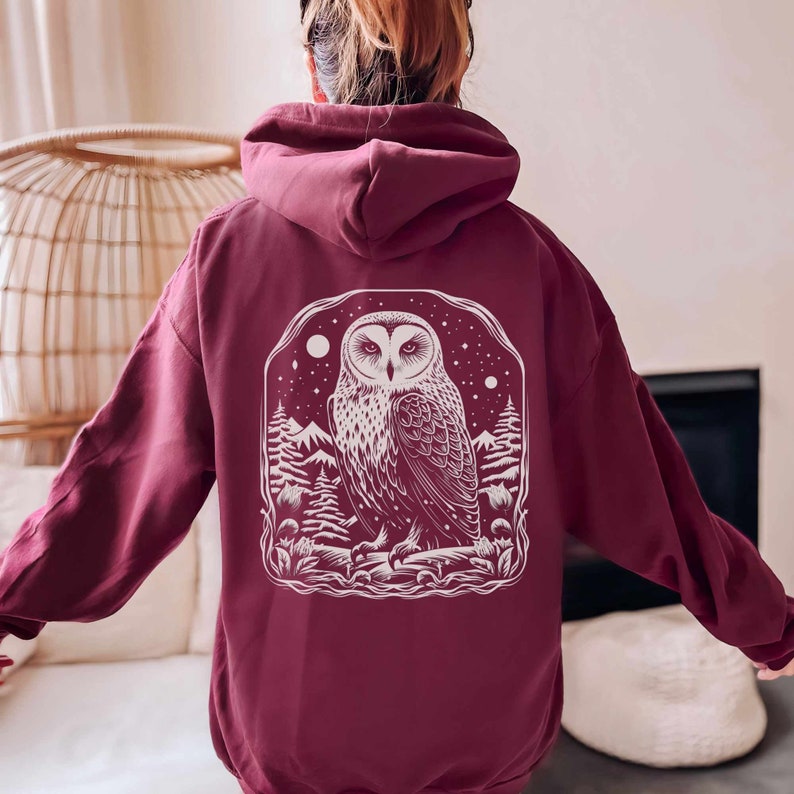 Barn Owl Hoodie: Linocut Snowy Owl, Cottagecore Bird Sweatshirt - Etsy