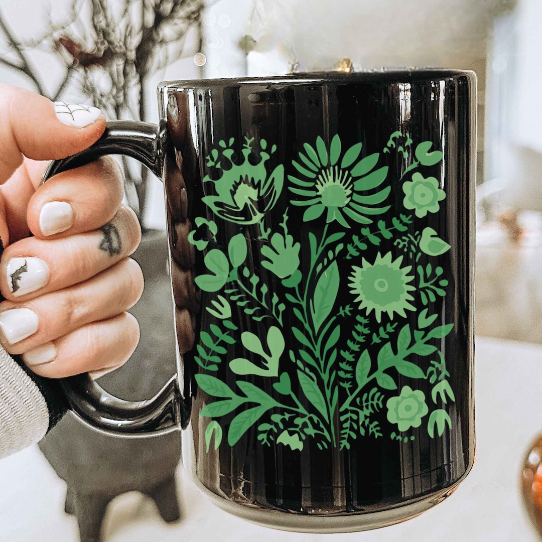 Nordic Mug Folk Art Sage Green Floral Mug Scandinavian Mug Hygge Mug ...