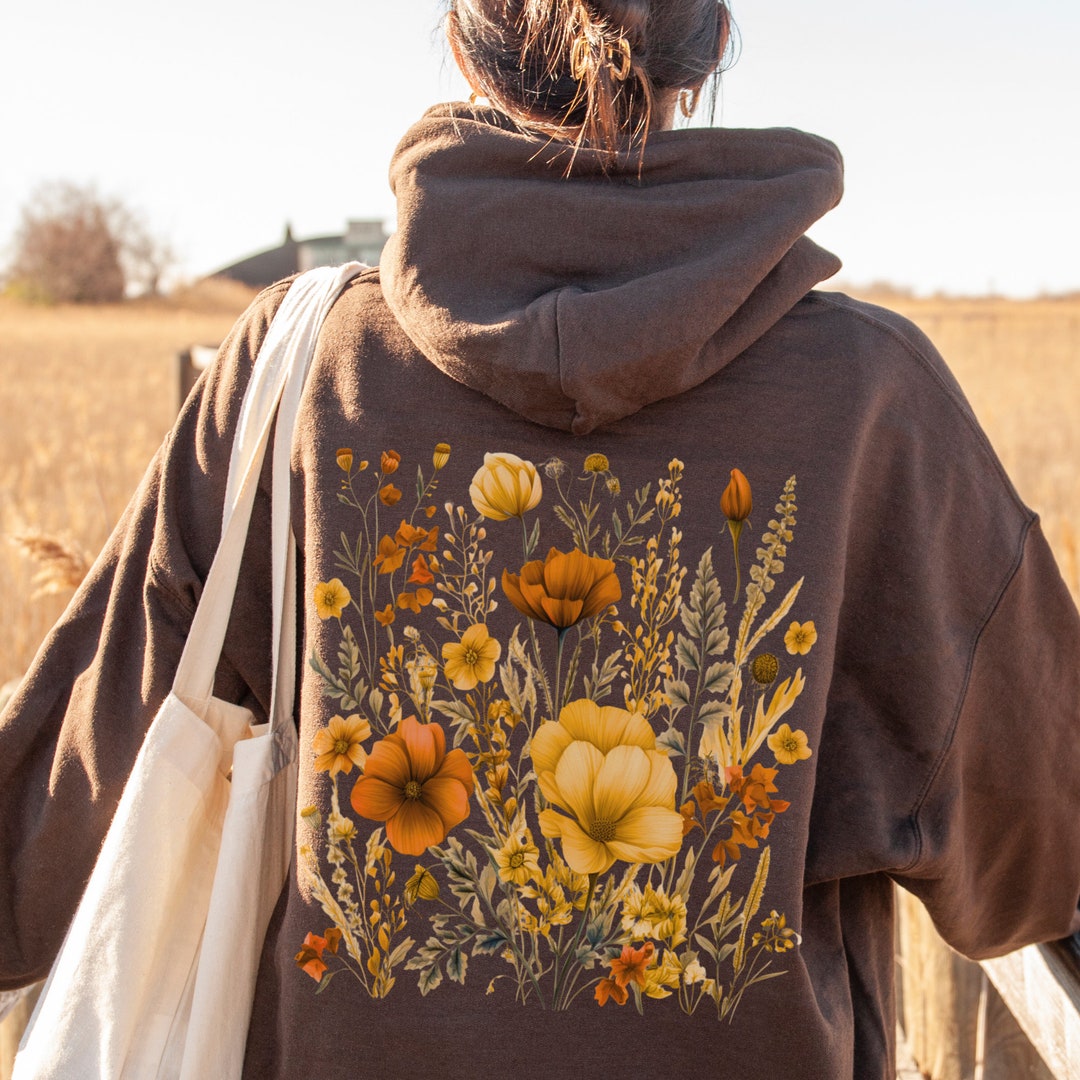 Pressed Flower Hoodie Boho Wildflower Hoodie Cottagecore Hoodie Plant ...