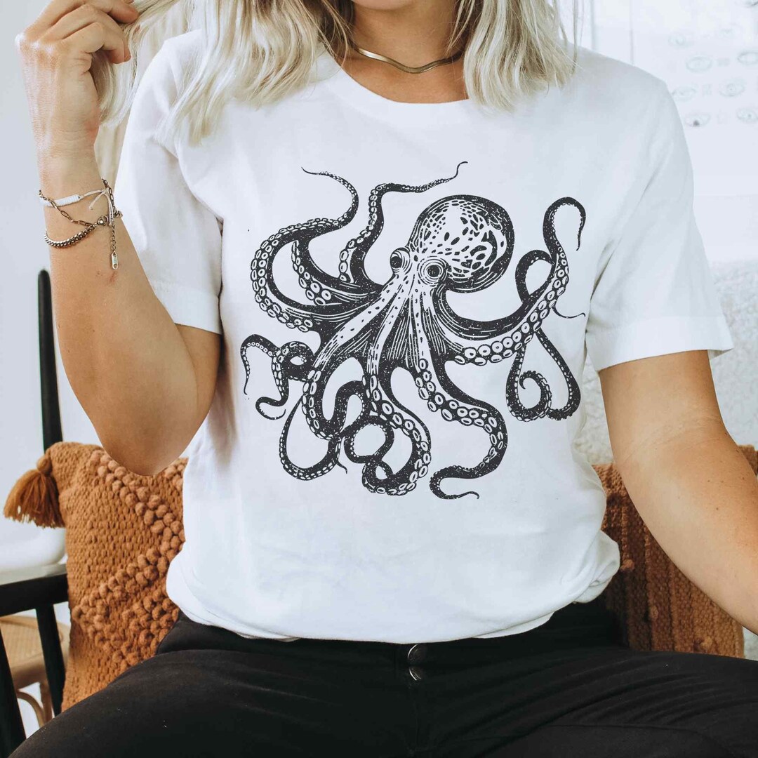 Octopus Shirt Marine Life Linocut Shirt Hippy Clothes Granola Girl ...