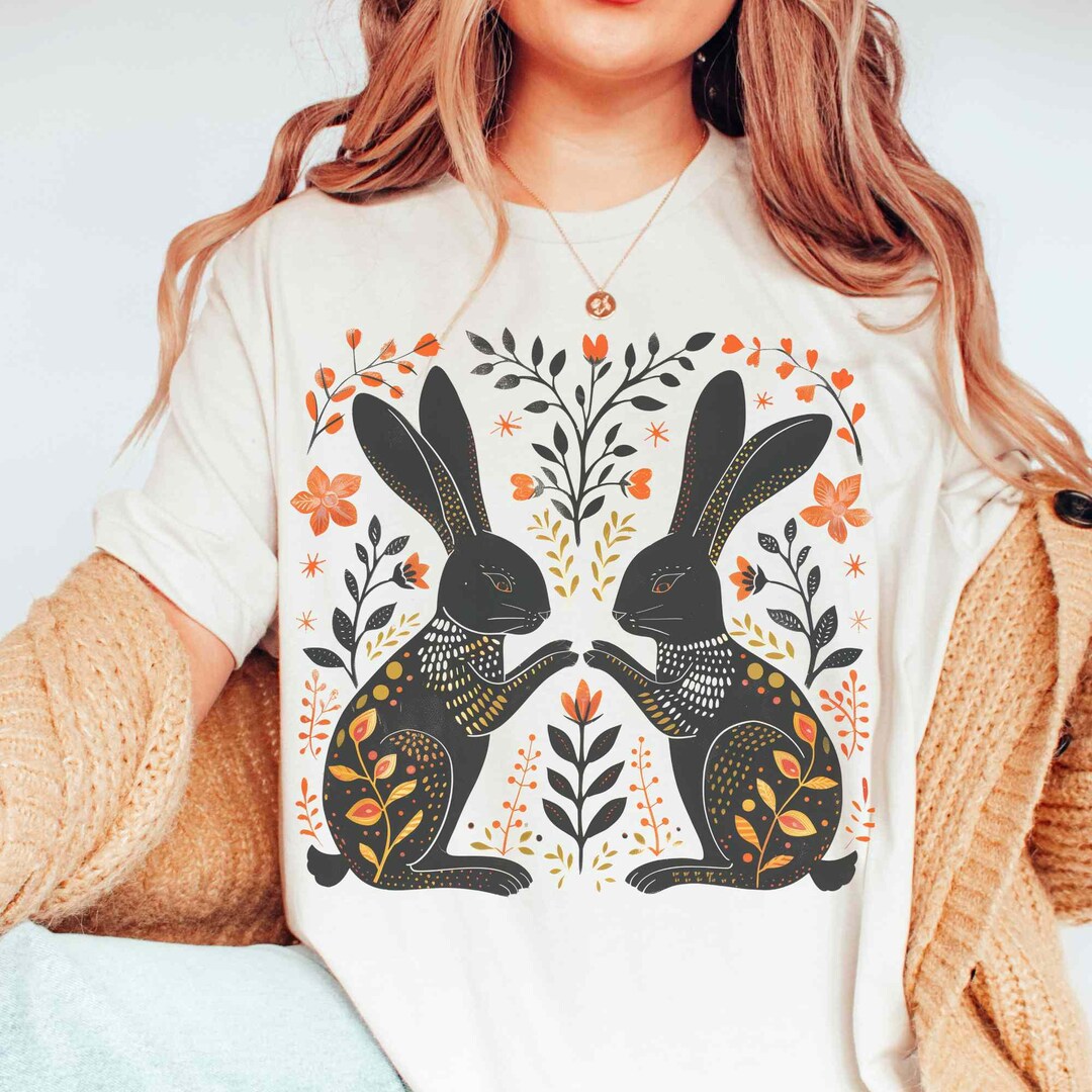 Rabbit Shirt Linocut Shirt Block Print Shirt Bunny Shirt Rabbit Lover ...