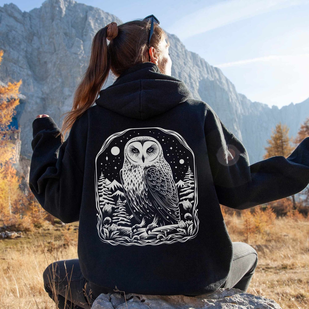 Barn Owl Hoodie: Linocut Snowy Owl, Cottagecore Bird Sweatshirt - Etsy