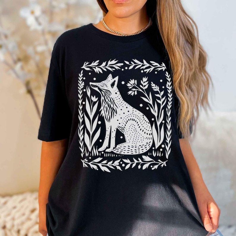 Fox Shirt Block Print Shirt Linocut Shirt Lino Print Shirt Vintage Folk ...