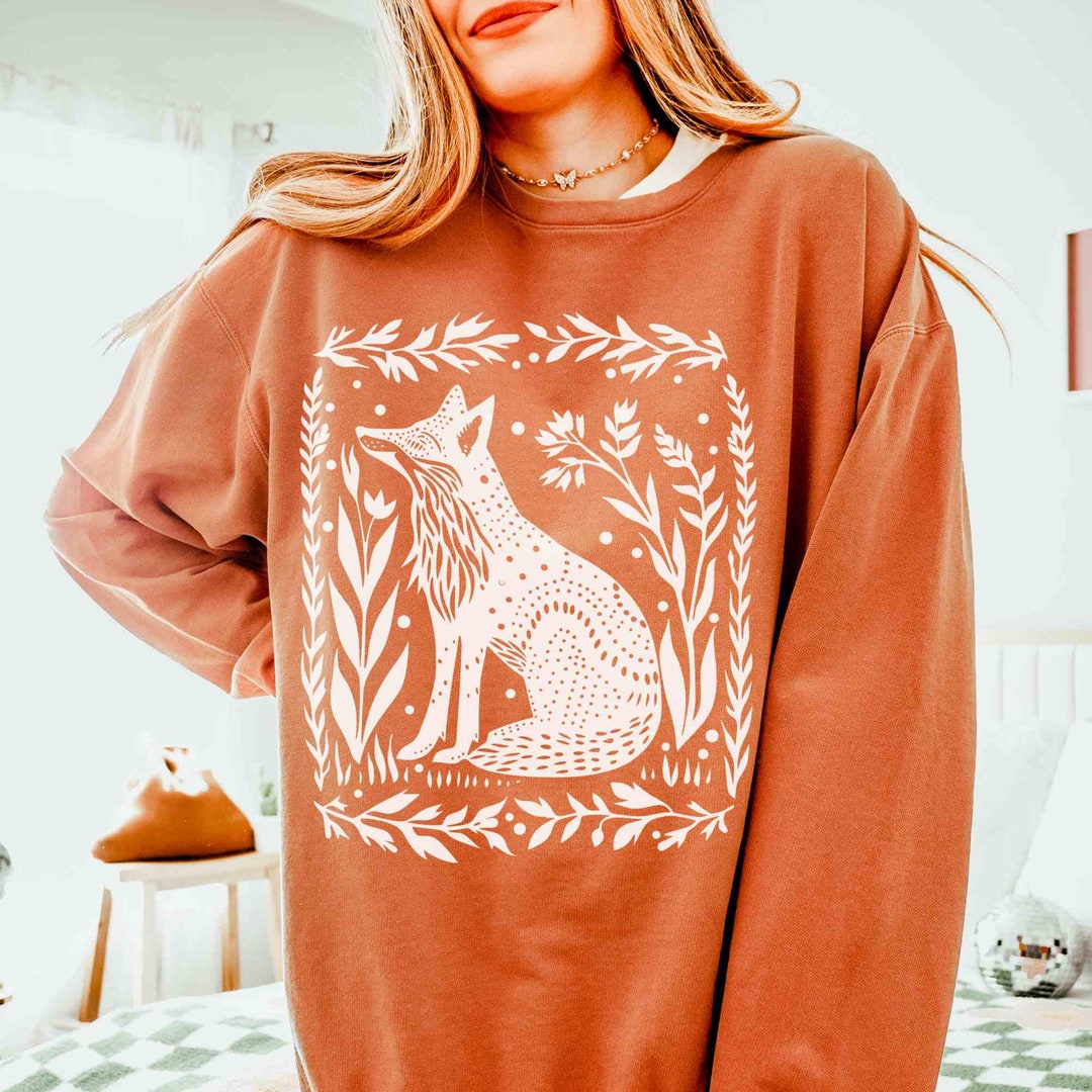 Fox Sweatshirt Linocut Shirt Block Print Shirt Fox Hoodie Comfortcolors ...