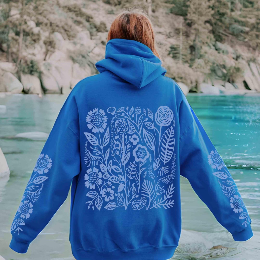 Blue Floral Hoodie Flower Hoodie Cute Hoodies Oversized Wildflower ...
