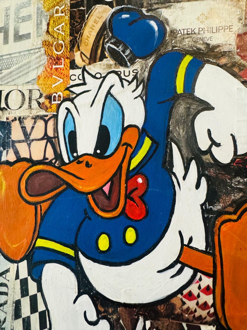 Donald Duck Pop Art: Original Designer Collage Acrylic Painting by ...