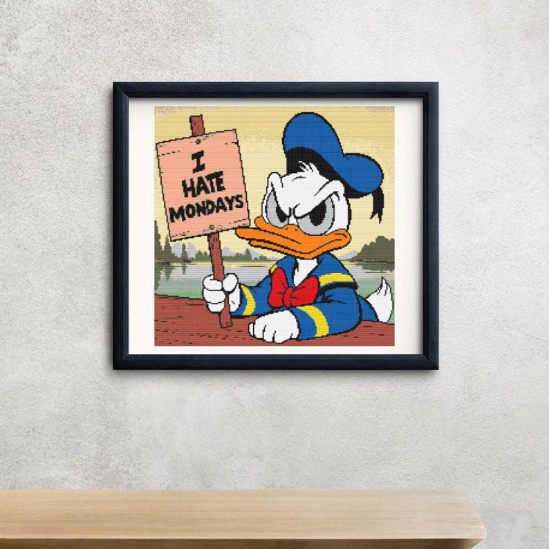 Pattern Cross Stitch PDF Donald Duck Hates Mondays - Etsy