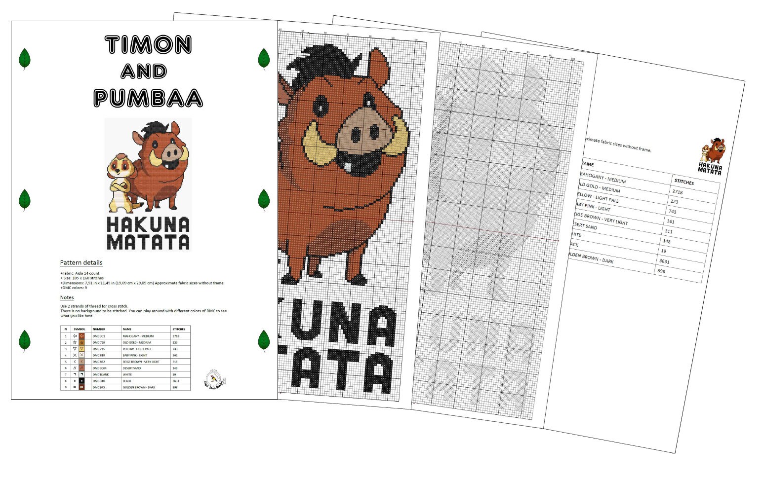 Cross Stitch PDF Pattern Timon and Pumbaa - Etsy