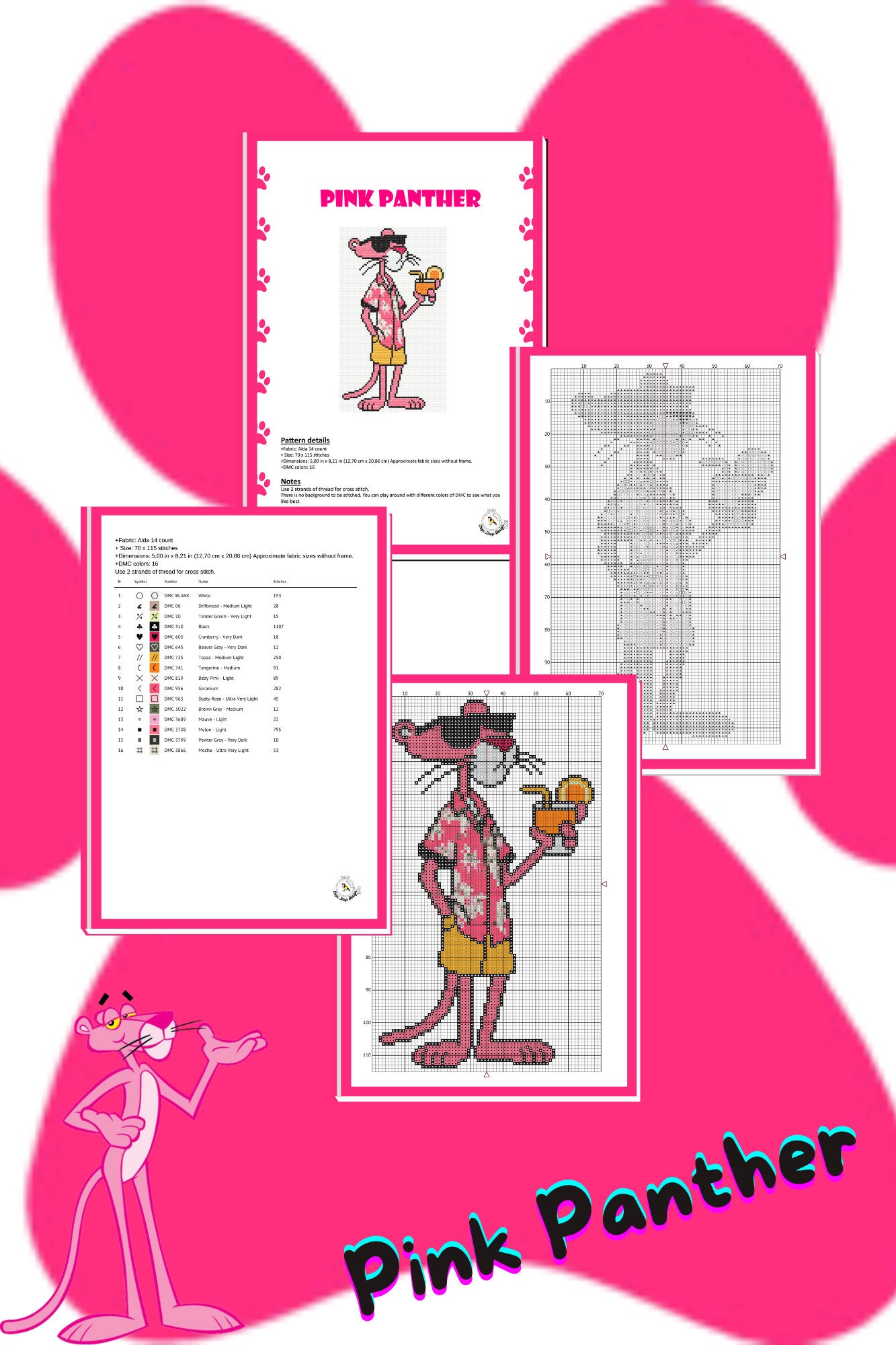Cross Stitch PDF Pattern Pink Panther - Etsy