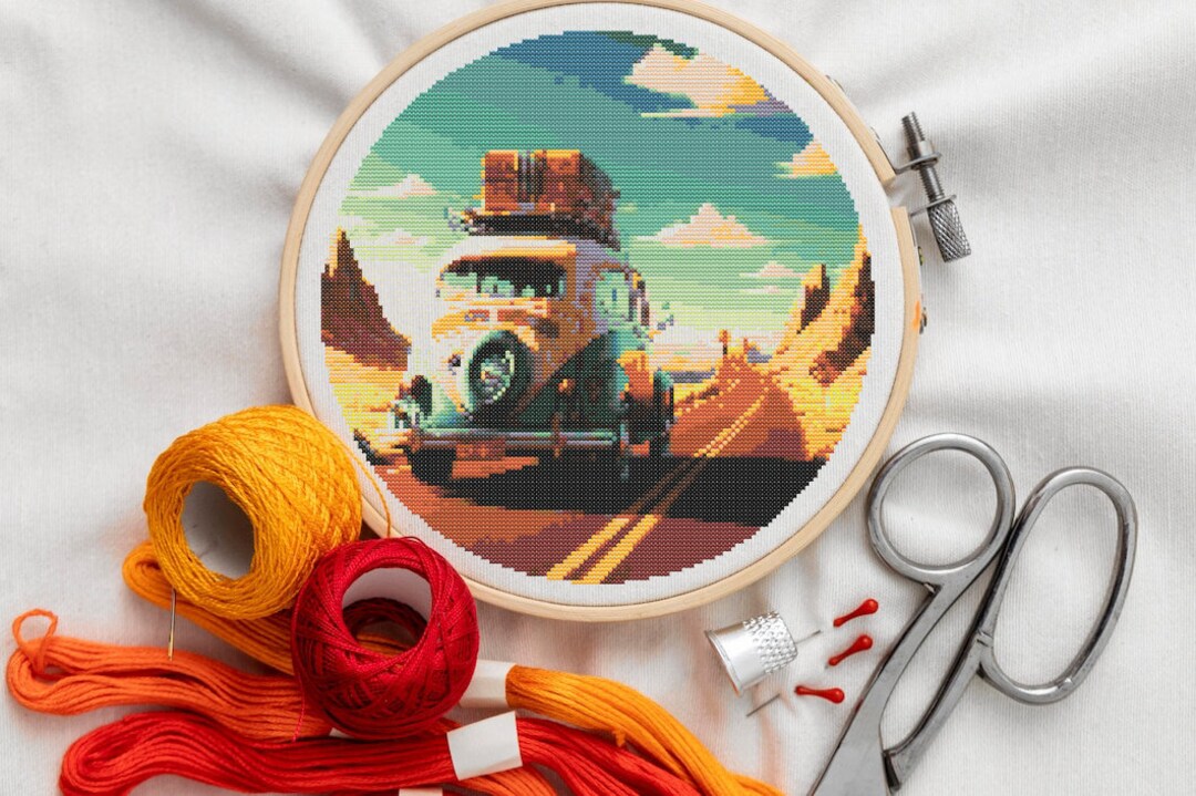 Cross Stitch PDF Pattern Car on Road - Etsy