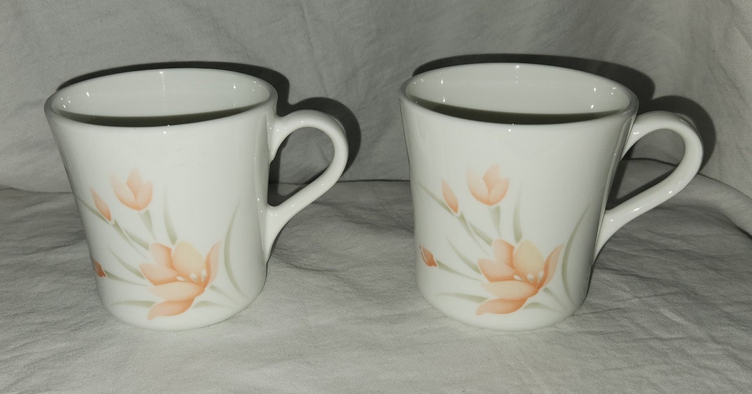 Vintage Corning Coffee Mug Set of 2 Peach Floral Pattern - Etsy