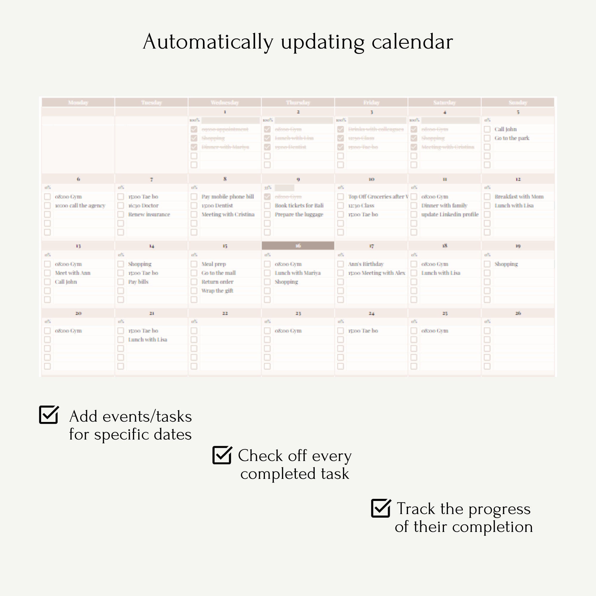 Monthly Planner Google Sheets, Digital Calendar, Daily Monthly Weekly ...