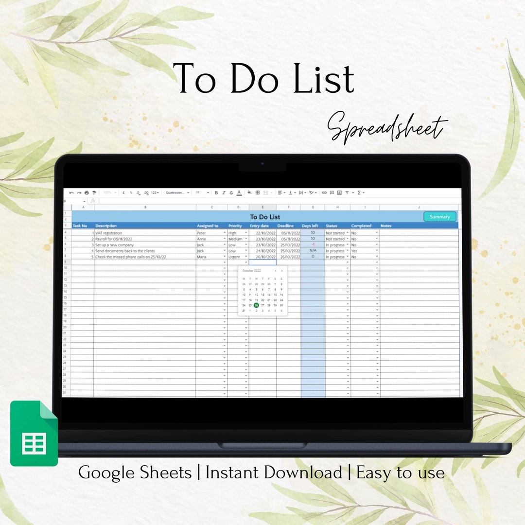 To Do List Spreadsheet | Google Sheets Task Tracker | Task Planner ...