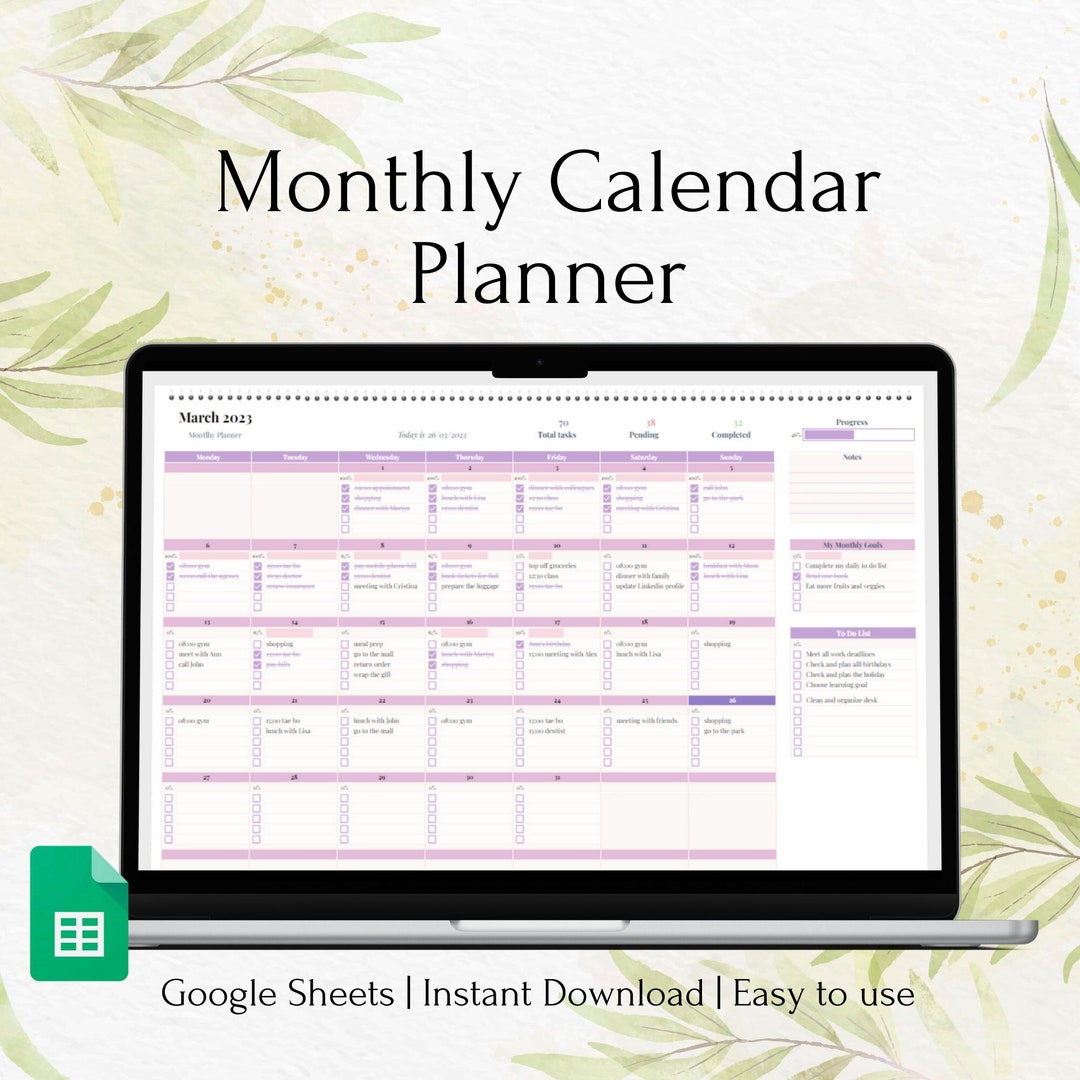 Digital Monthly Calendar Google Sheets, Daily Weekly Monthly Planner ...
