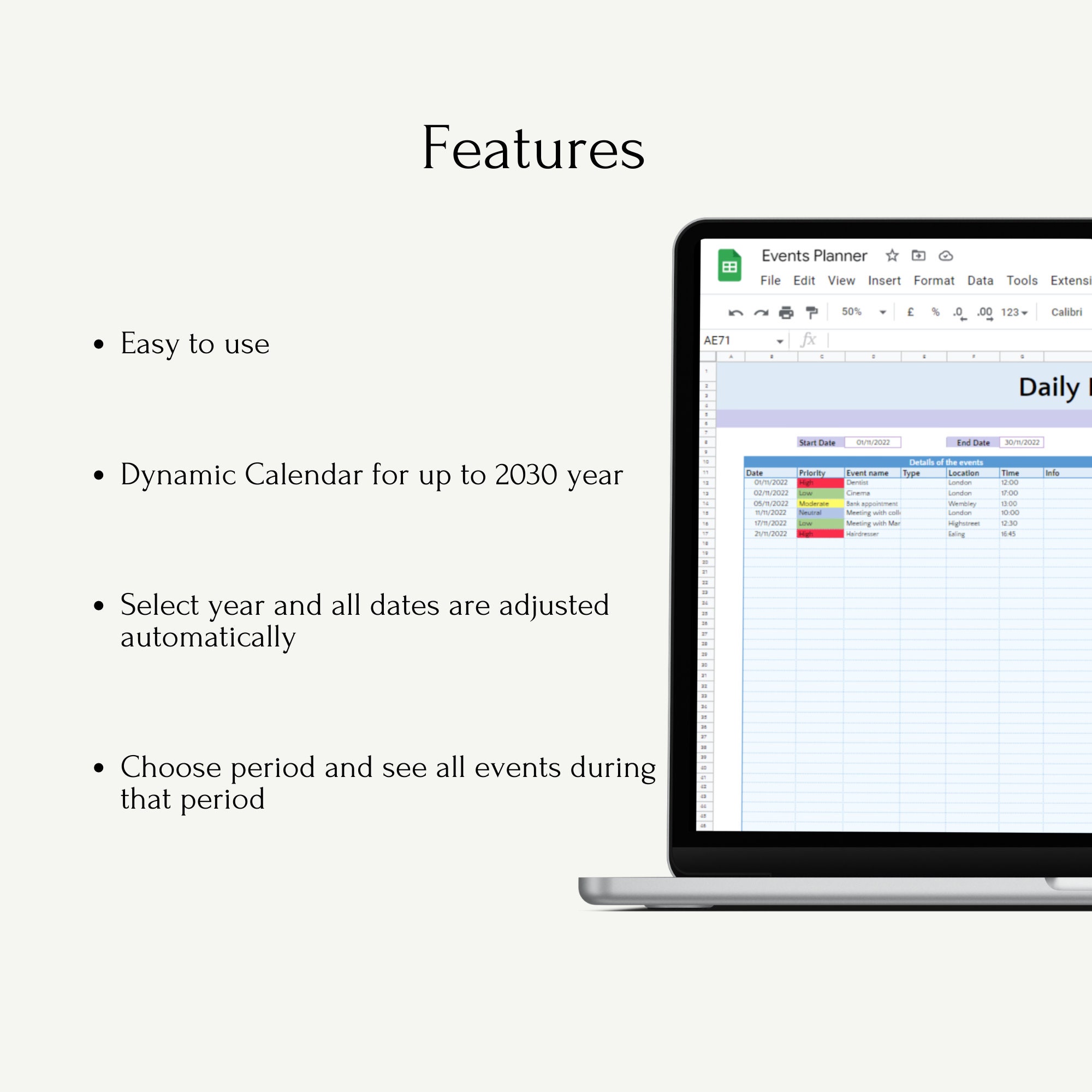 Google Sheets Event Planner, Efficient Productivity Tool, Task ...